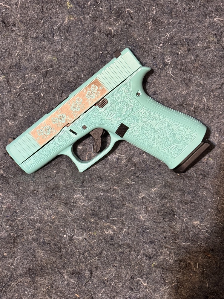 Glock 43x Custom Robin's Egg Blue Glock & Roses 9MM luger Pistol w/ 1 mag